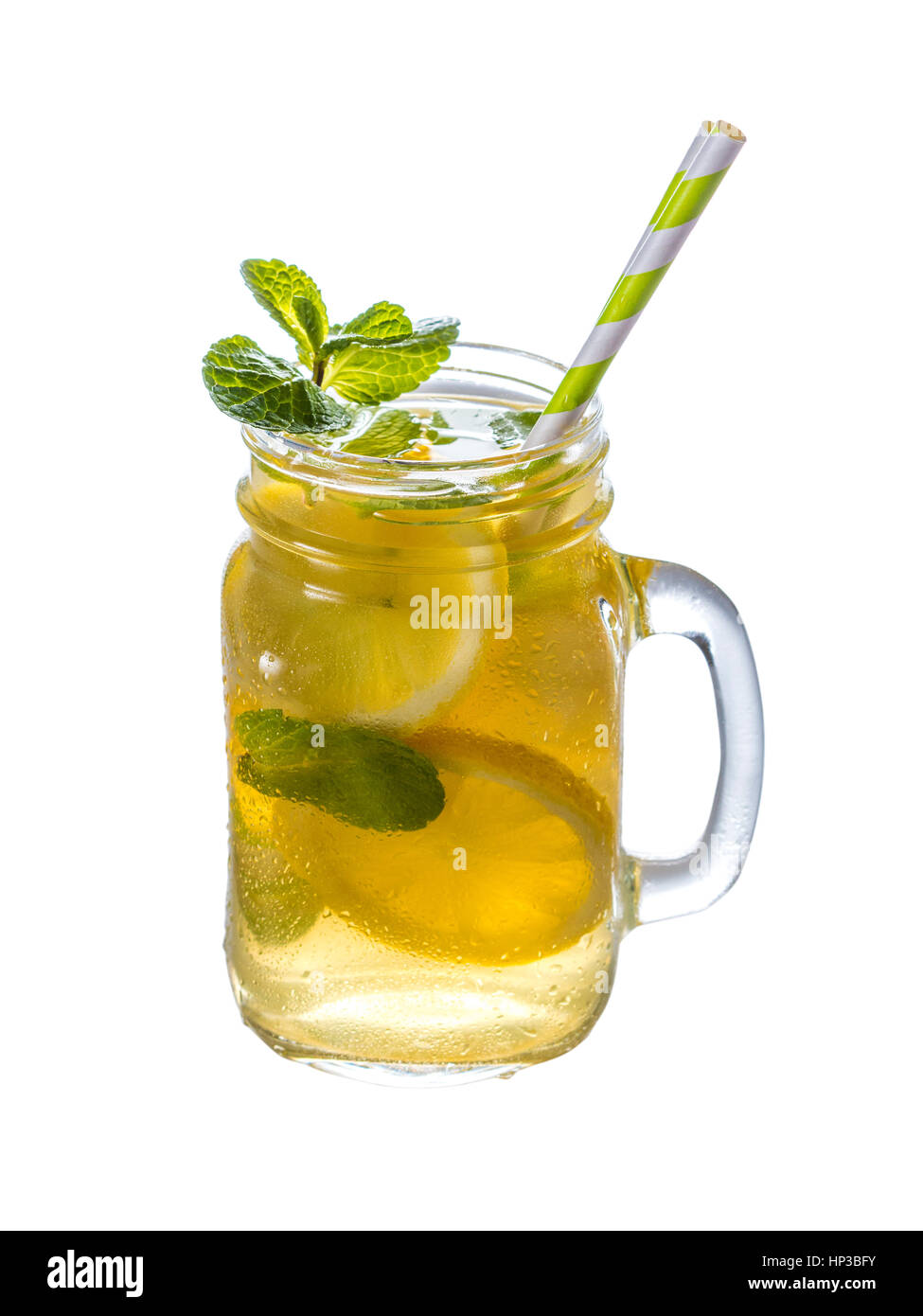 Lemonade with mint in mason jar isolated on white background. Summer ...