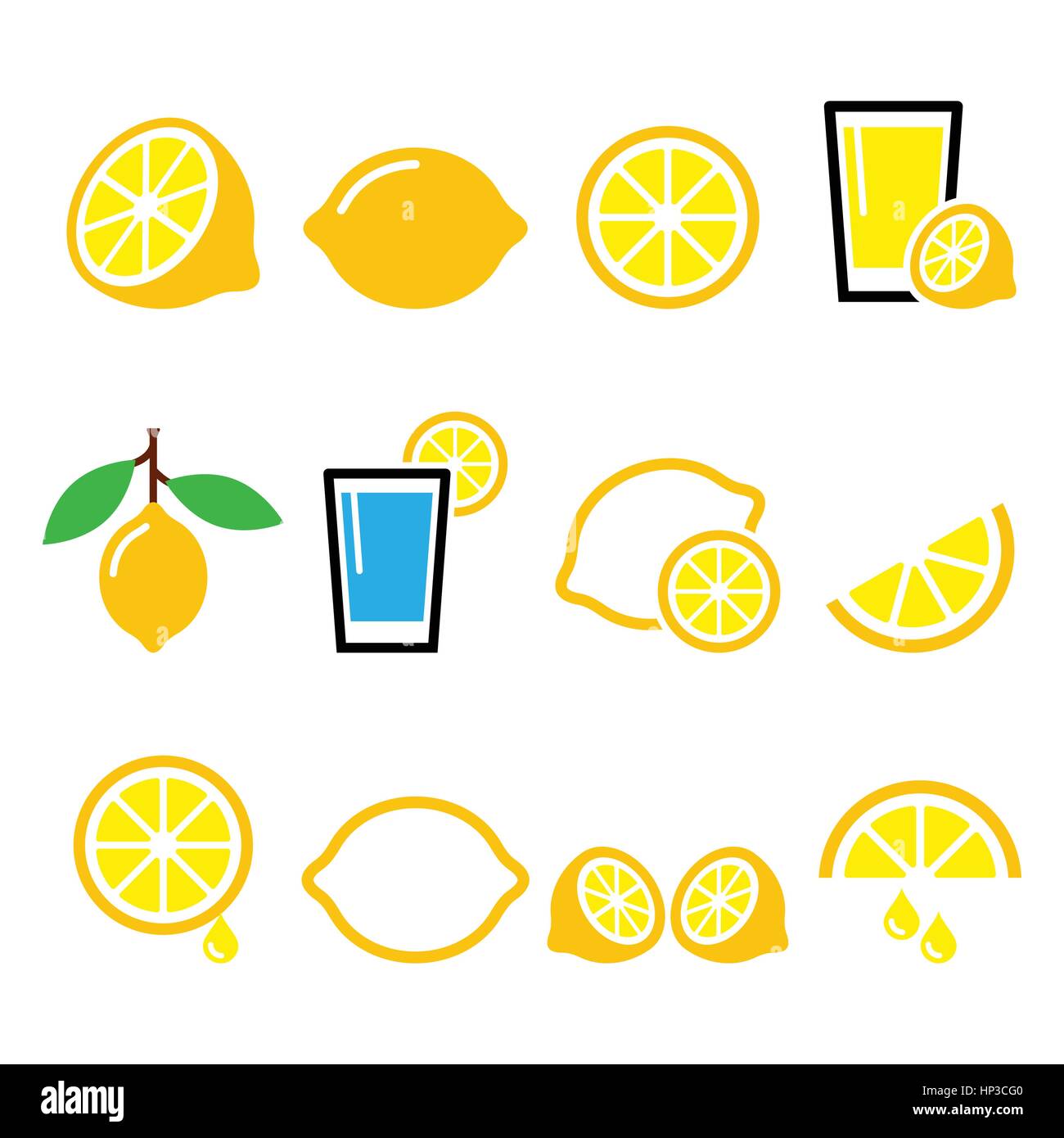 Lemon, lime - food icons set. Vector food icons set - lemon or lime ...