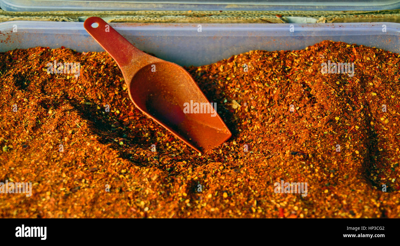 Coarsely minced red pepper exposed for sale Stock Photo - Alamy