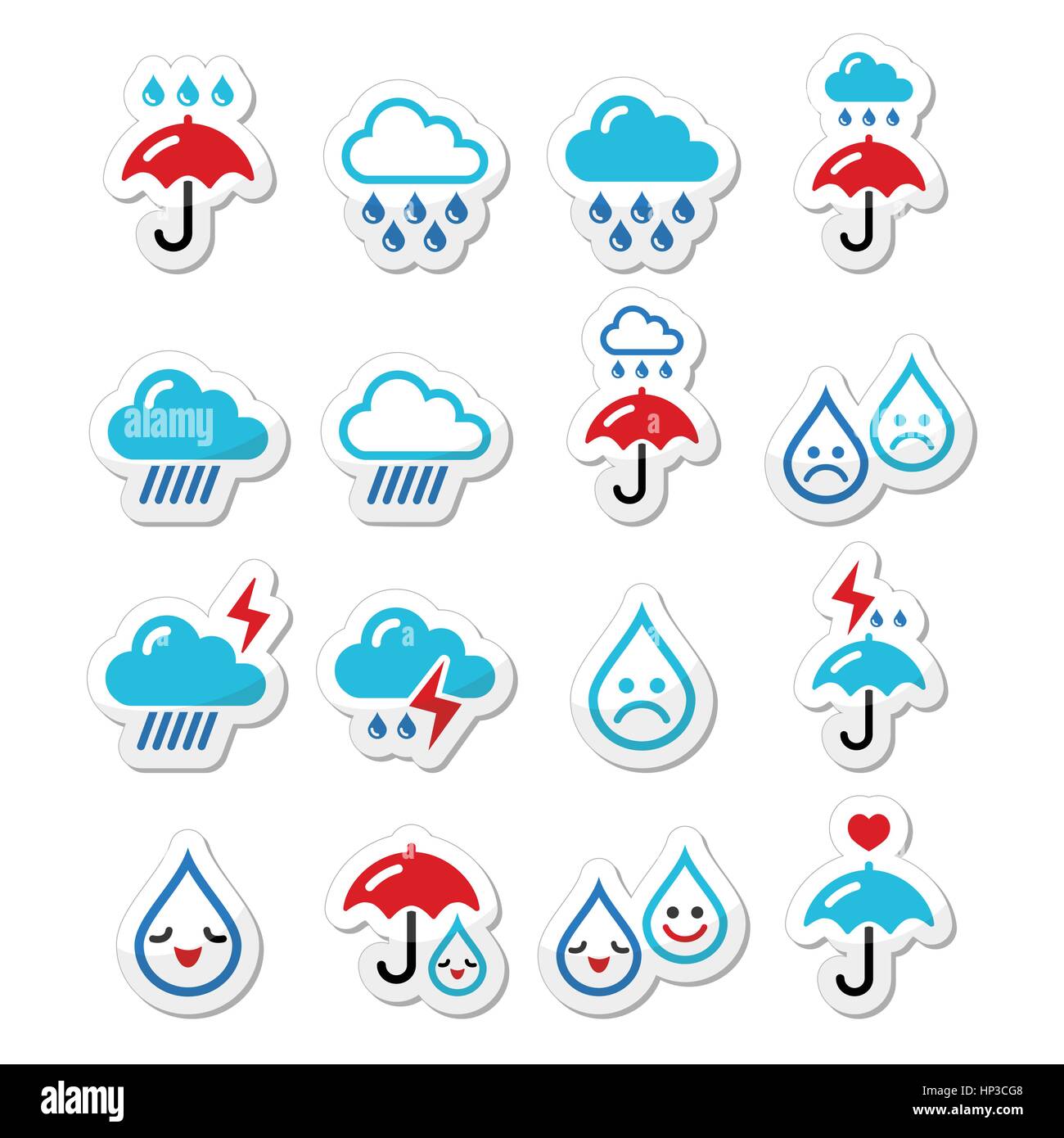 Rain, thunderstorm, heavy clouds vector icons set. weather icons set ...