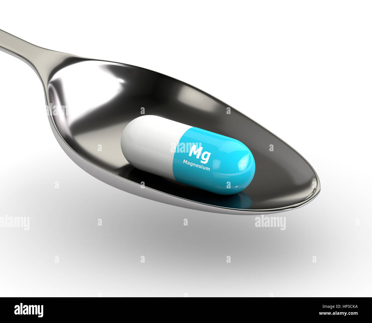 3d rendering with magnesium pill on spoon over white background Stock ...