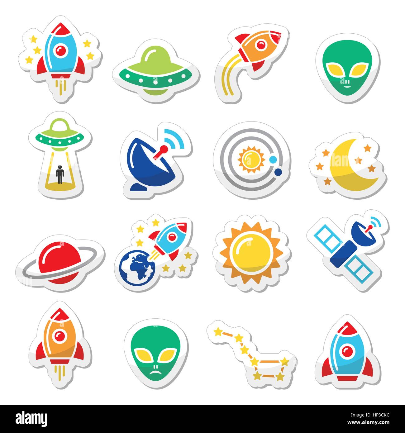 Space and UFO vector icons set. Alien, space travel icons set isolated ...