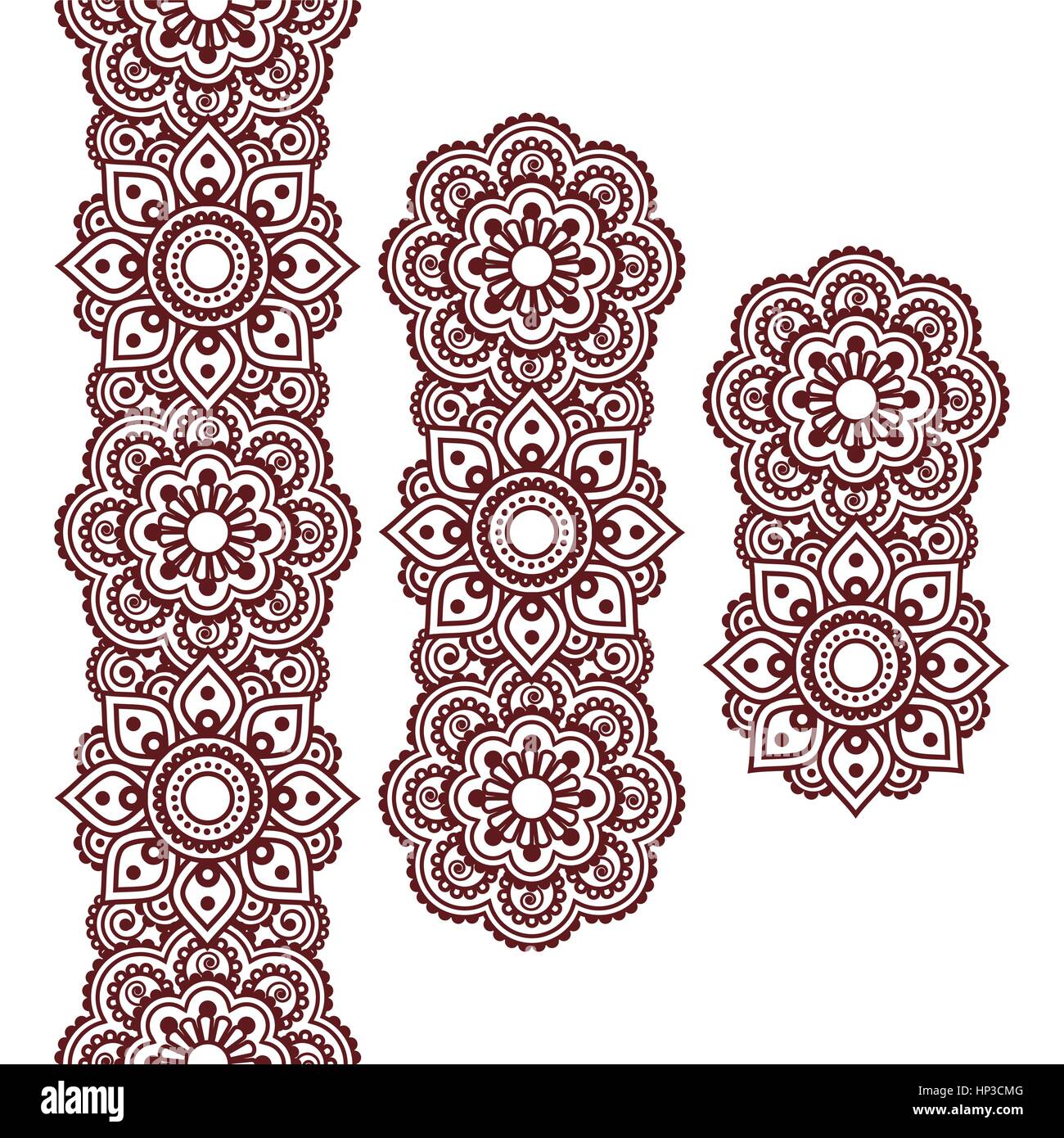 Mehndi, Indian Henna brown tattoo long pattern, design elements Stock ...