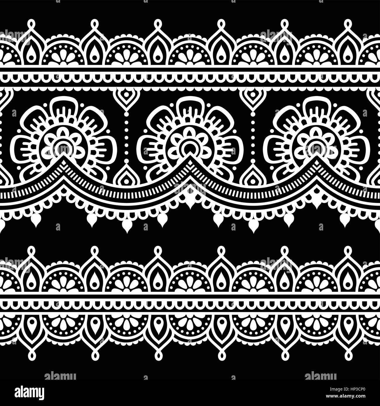 Mehndi, Indian Henna white tattoo seamless pattern Stock Vector Image ...