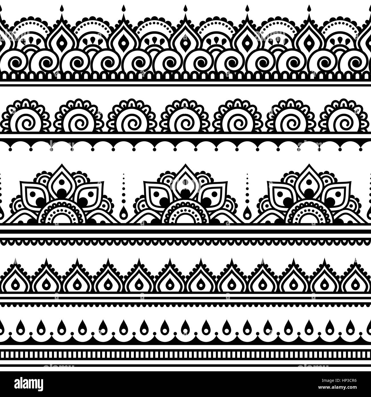 Mehndi, Indian Henna tattoo seamless pattern, design elements. vector ...