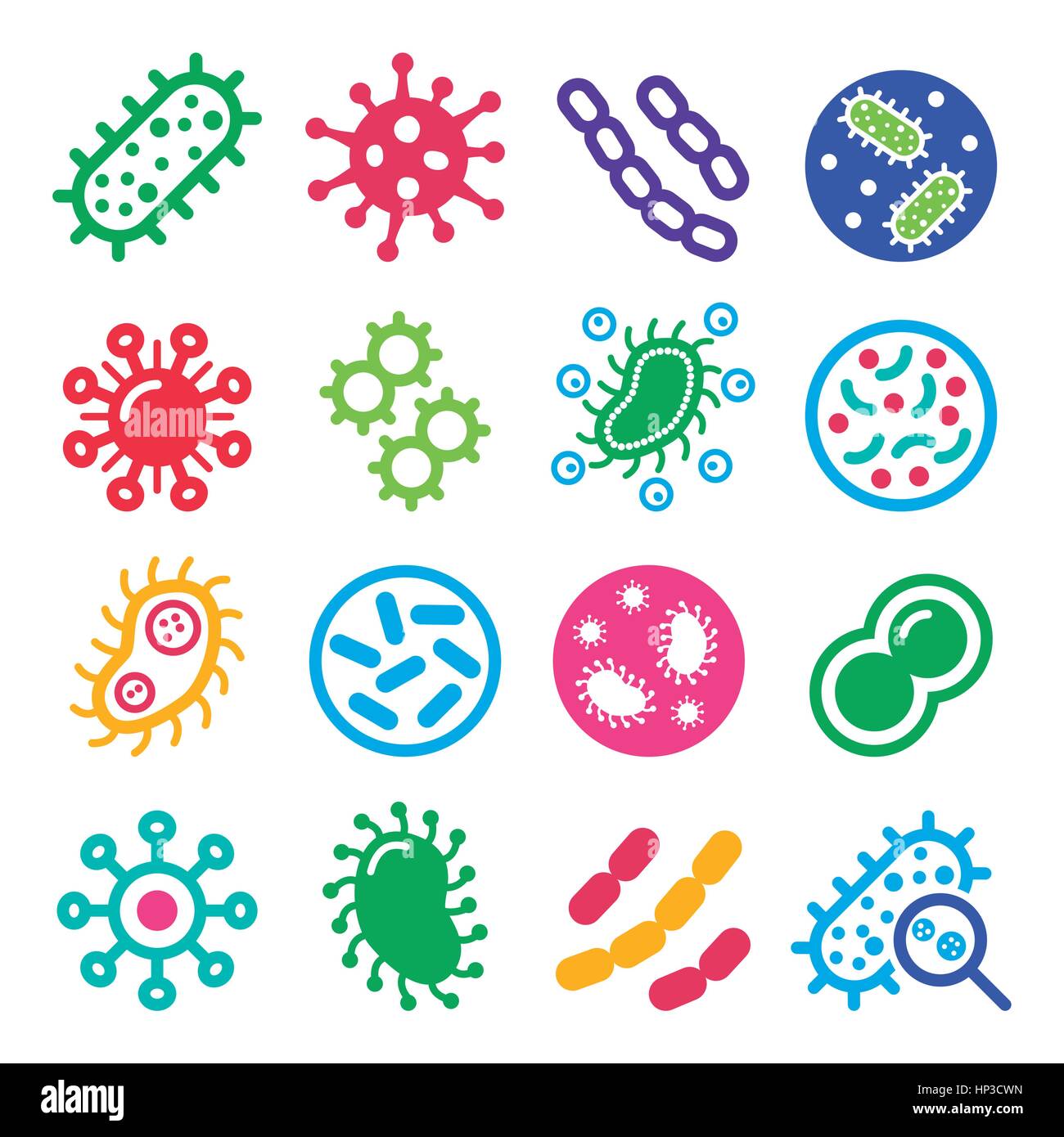 Bacteria, superbug, virus icons set - disease concept. Vector icons set ...