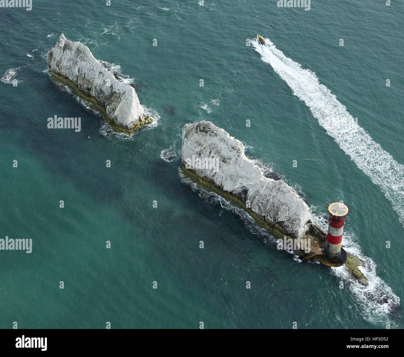 Aerial photograph of the Needles, the famous landmark on the western ...