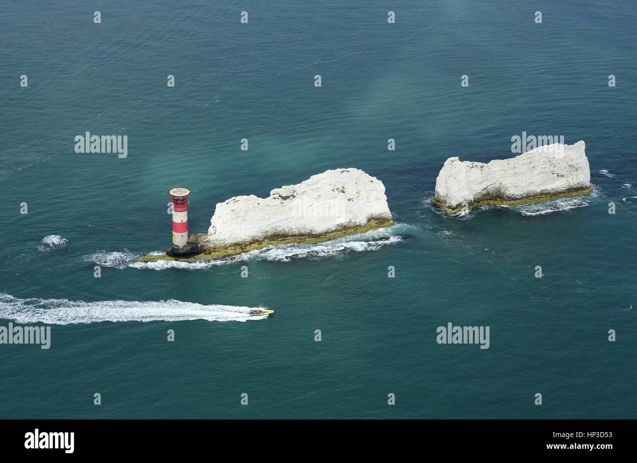Aerial photograph of the Needles, the famous landmark on the western ...