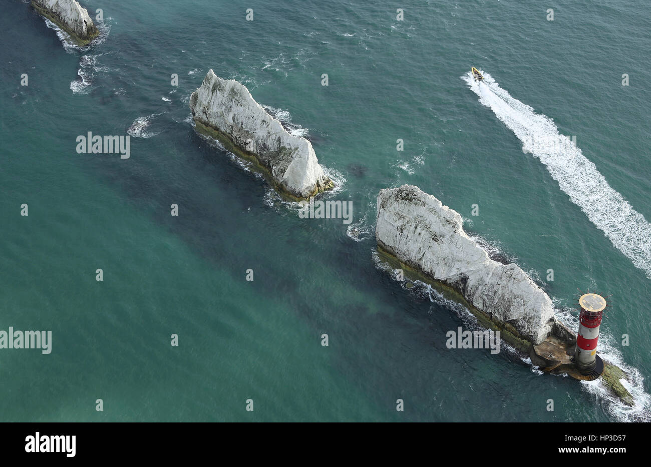 Aerial photograph of the Needles, the famous landmark on the western ...