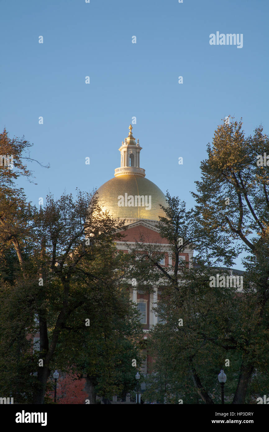 The Gold Dome of The Massachusetts State House Beacon Hill Boston ...