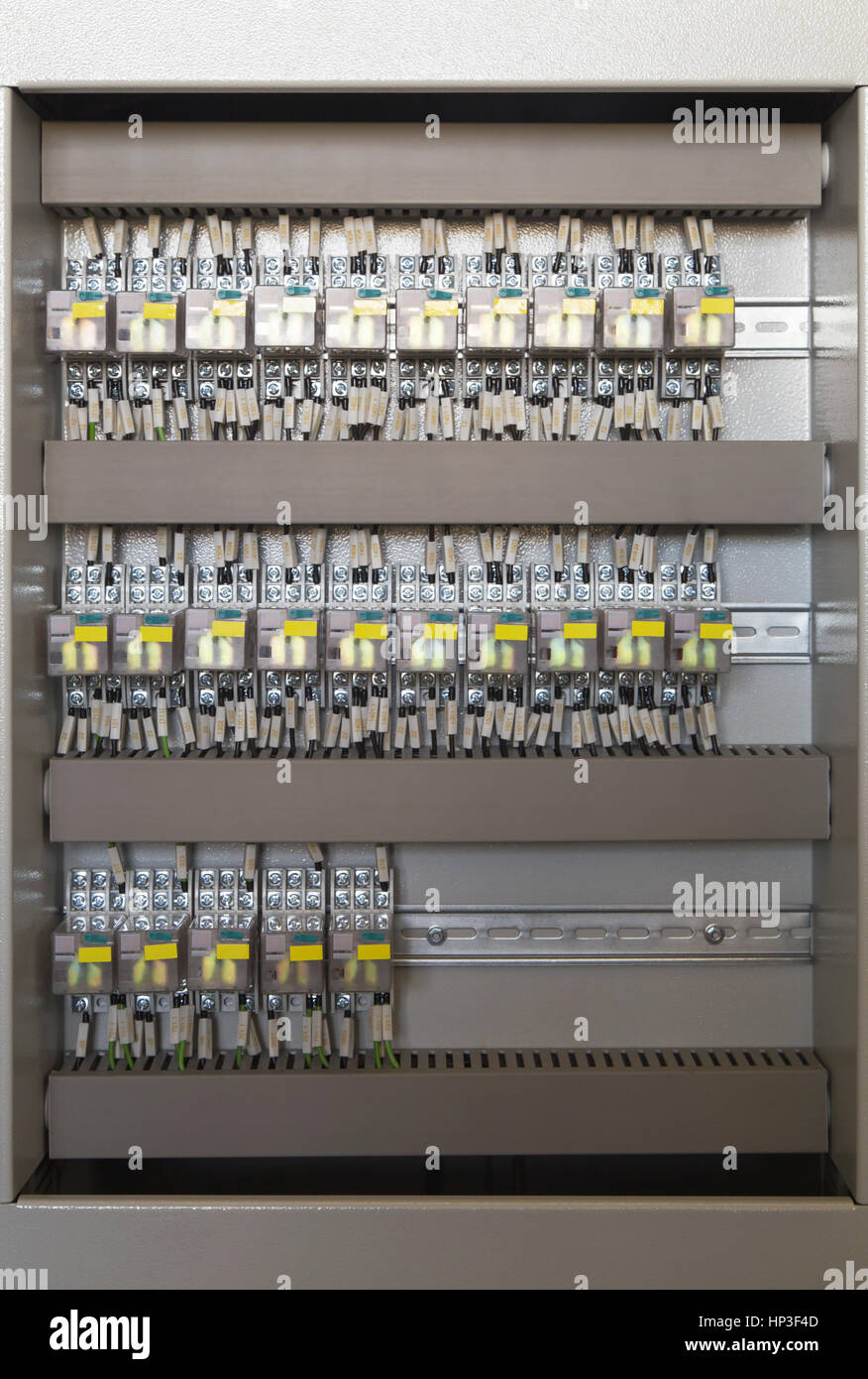 Relay panel with relays and wires Stock Photo - Alamy