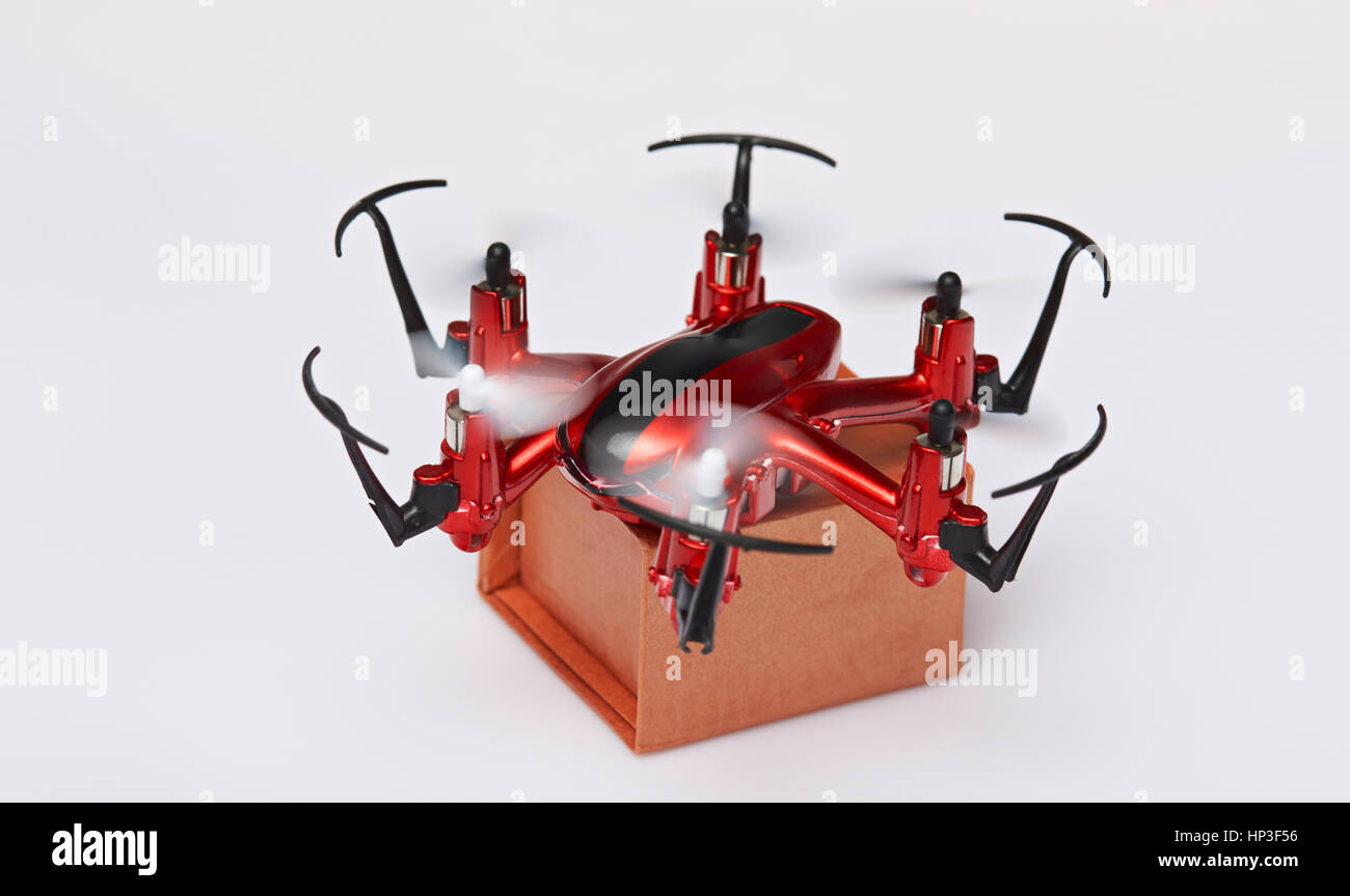 Fast gift drone shipping isolated on white background. Delivery boxes ...