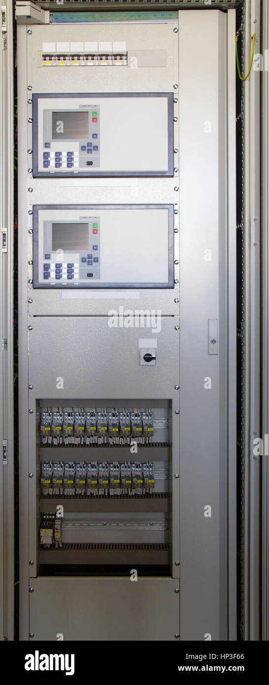 Electrical control panel with electronic devices in modern electrical ...