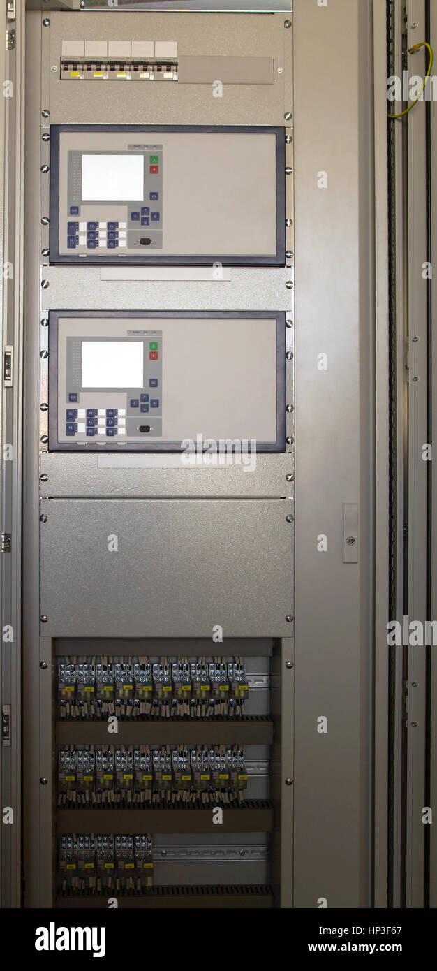 Electrical control panel with electronic devices in modern electrical ...