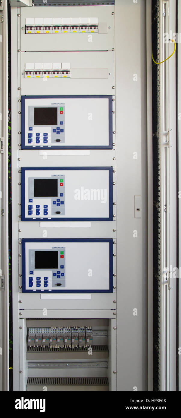 Electrical control panel with electronic devices in modern electrical ...