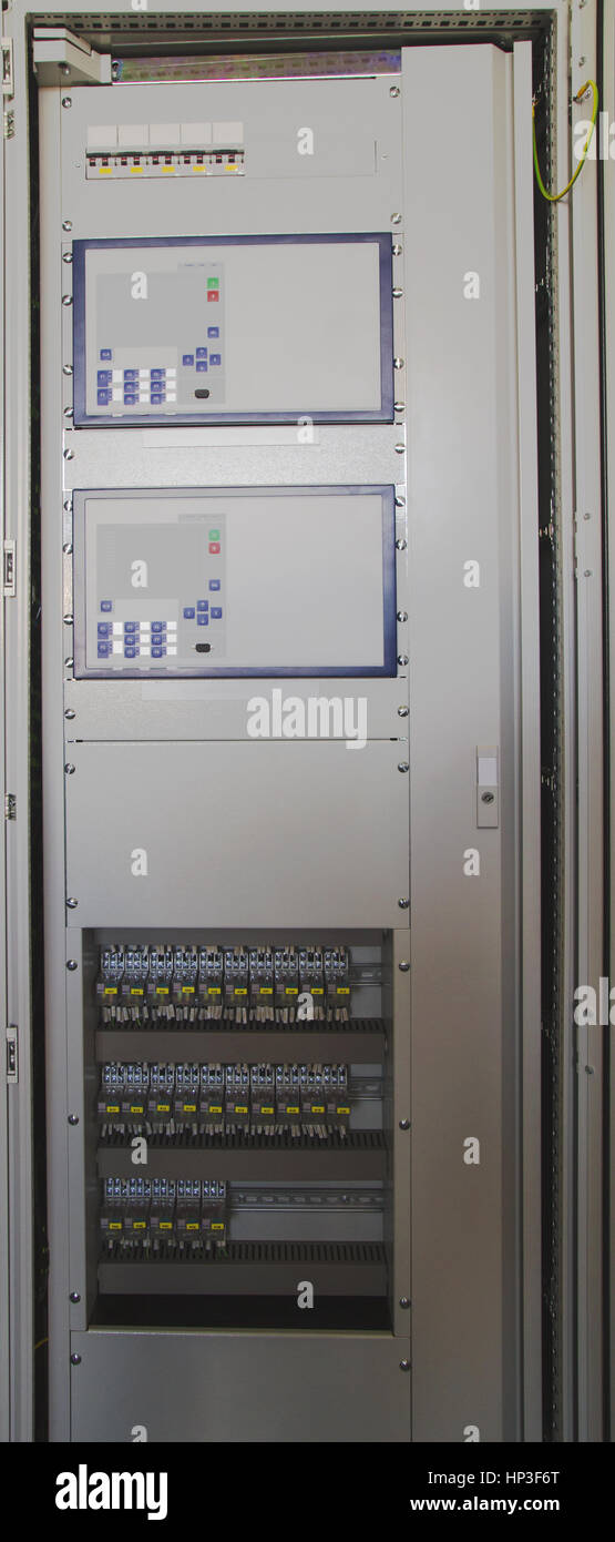 Electrical control panel with electronic devices in modern electrical ...