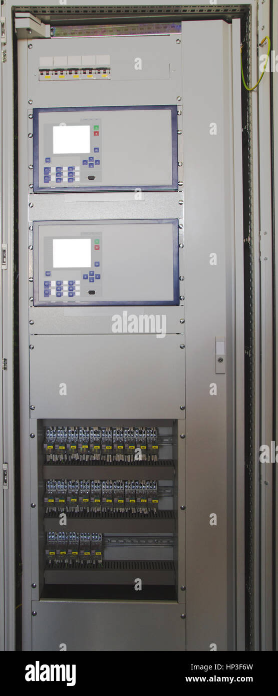 Electrical control panel with electronic devices in modern electrical ...