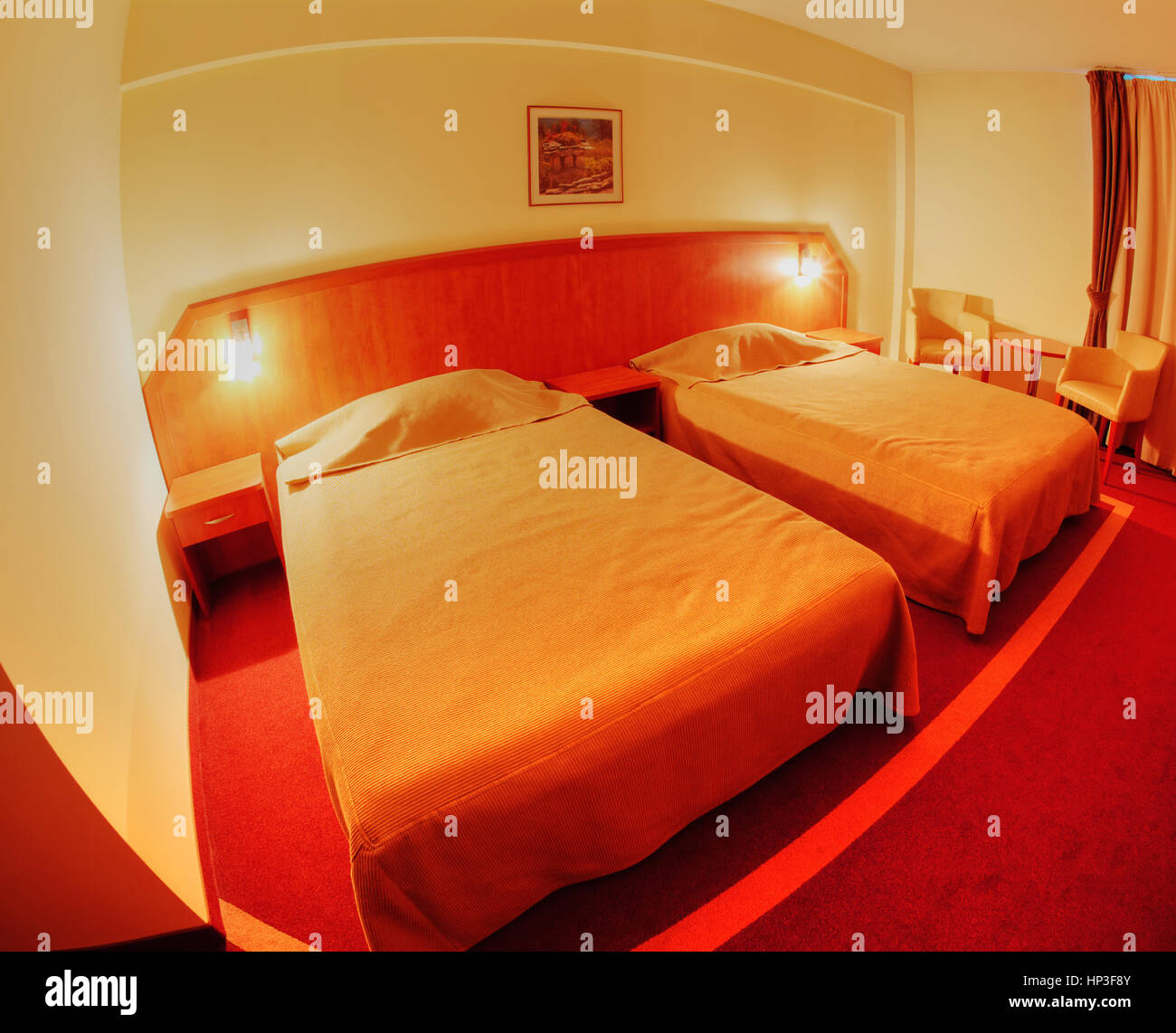 Modern bedroom interior in fish-eye perspective Stock Photo - Alamy