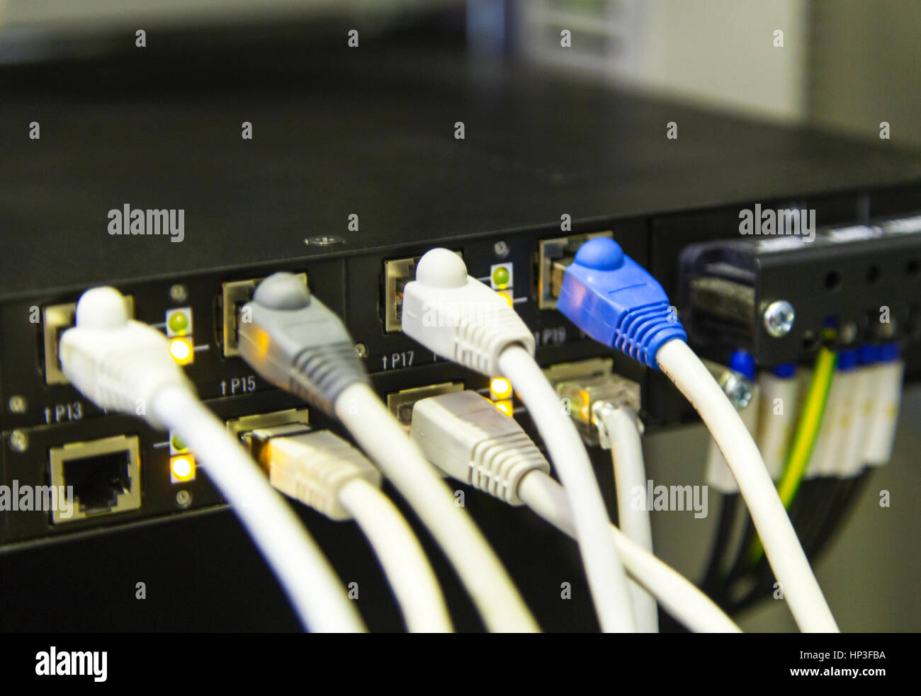 Industrial network switch with cables Stock Photo - Alamy