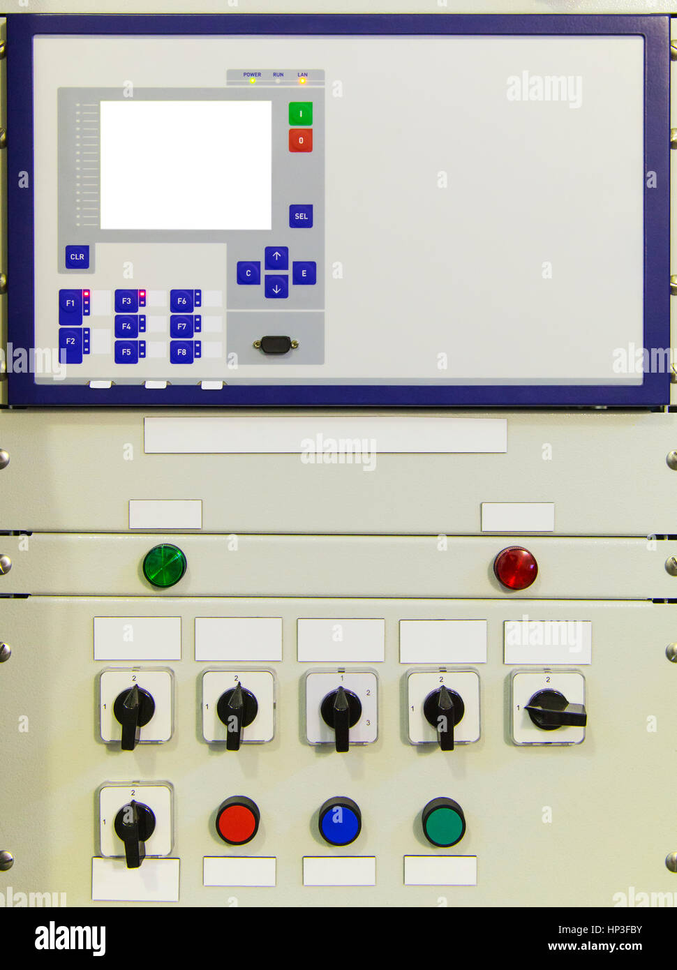 Electrical control panel with electronic devices in modern electrical ...