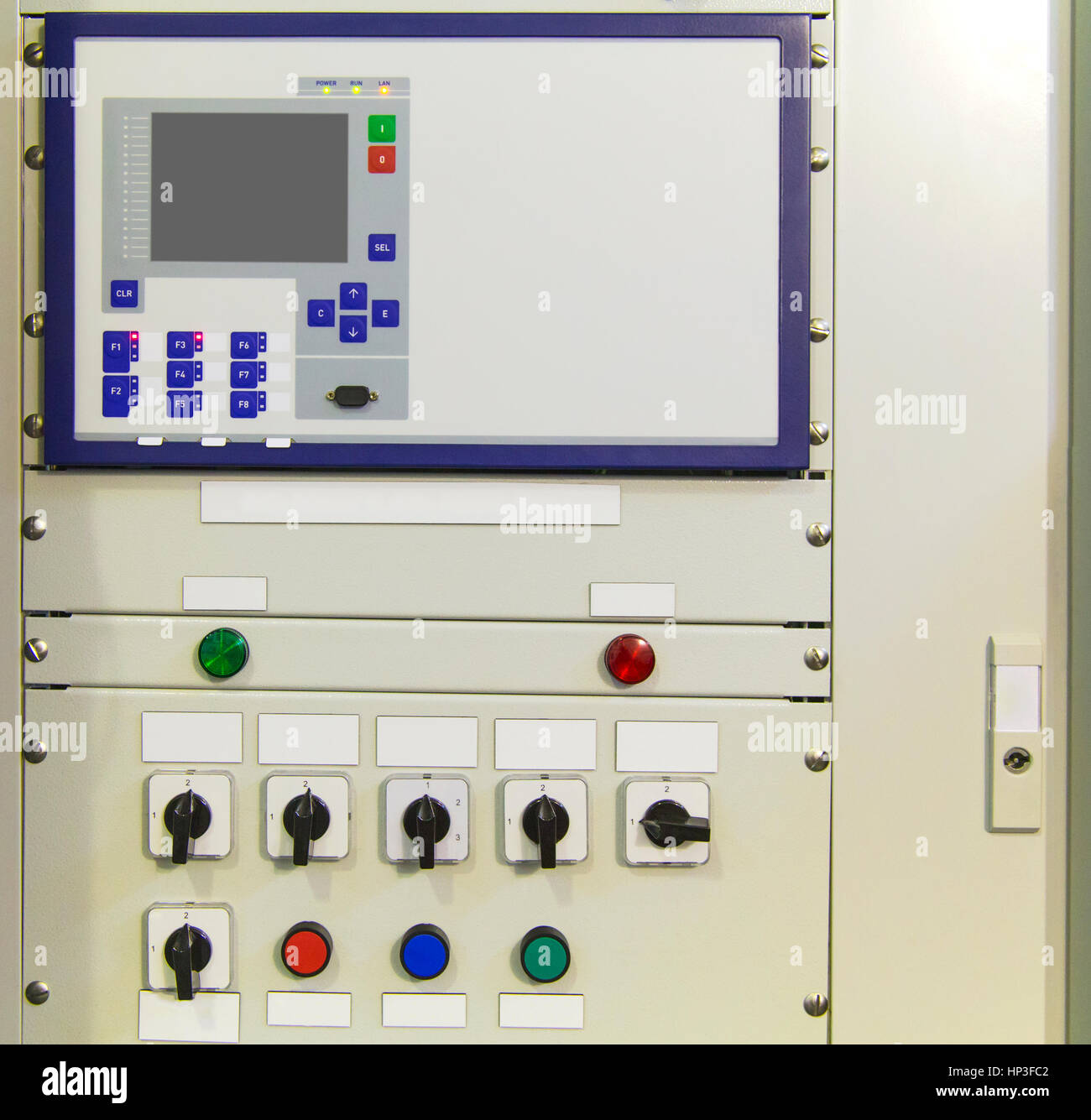 Electrical control panel with electronic devices in modern electrical ...