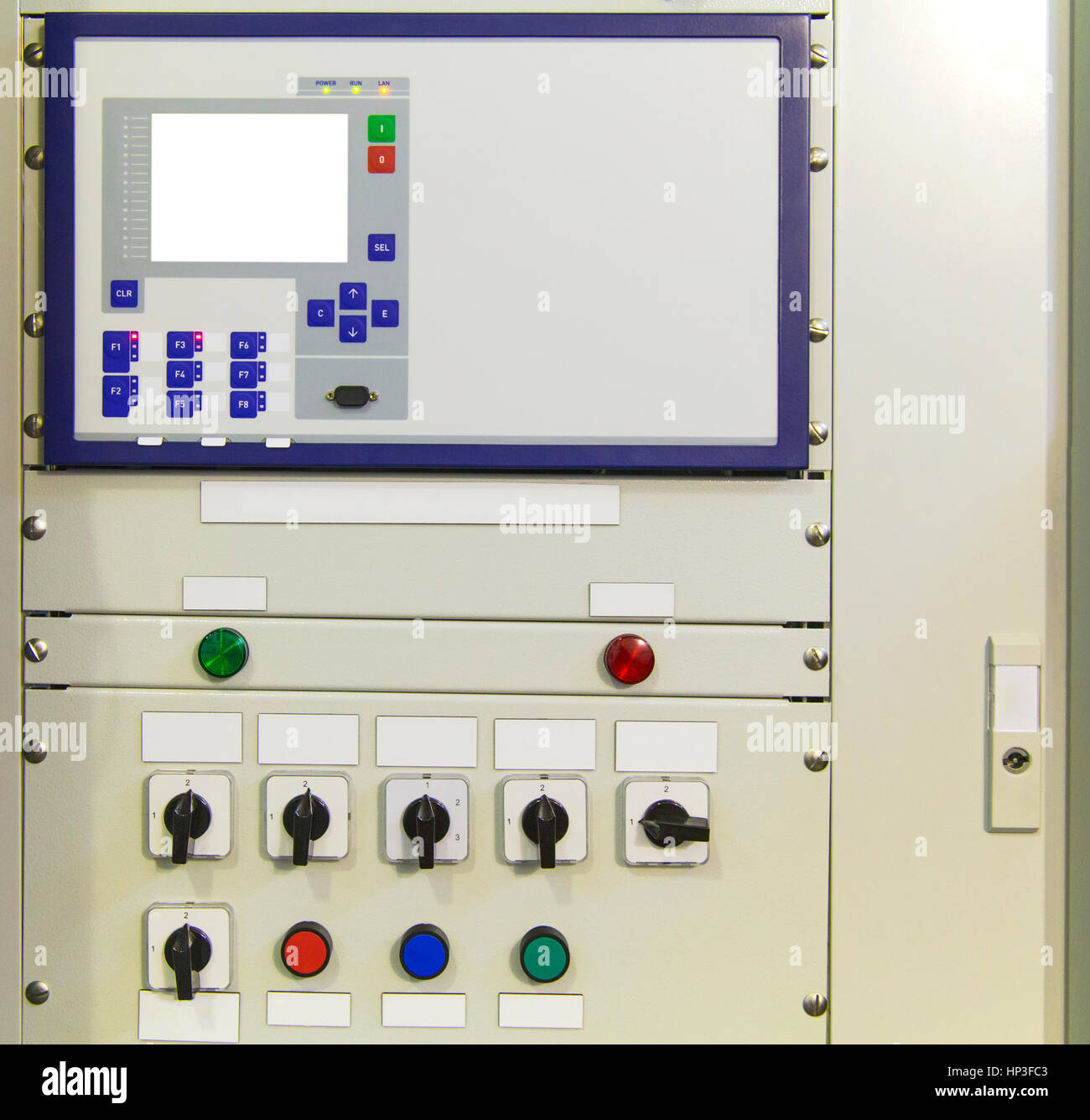 Electrical control panel with electronic devices in modern electrical ...