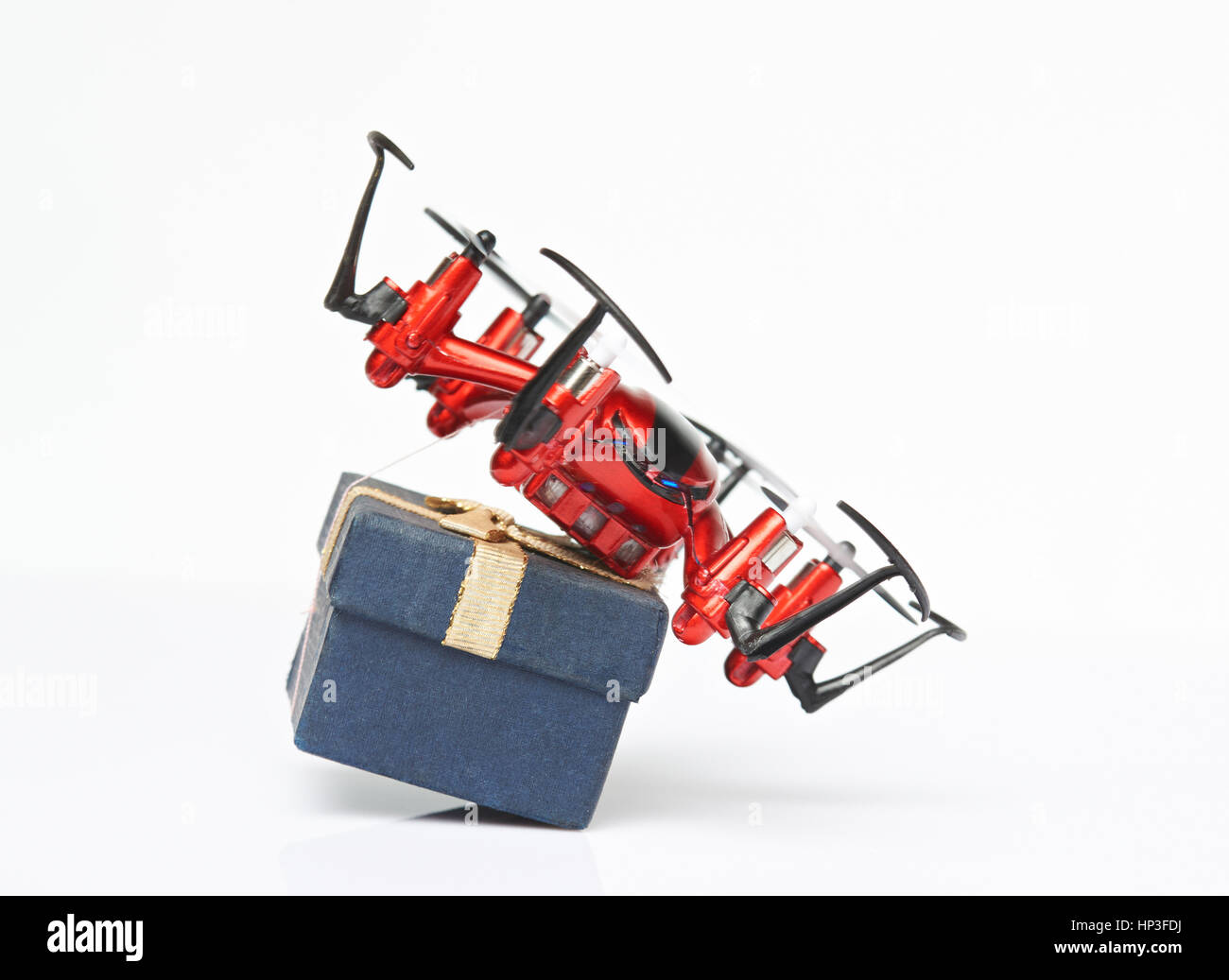 Drone package delivery isolated on white background. Drone carry box ...