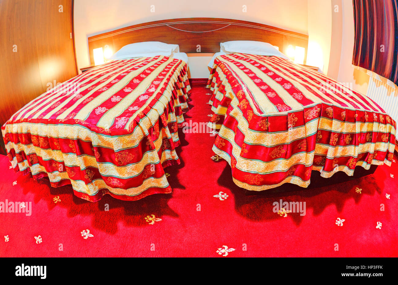Modern bedroom interior in fish-eye perspective Stock Photo - Alamy