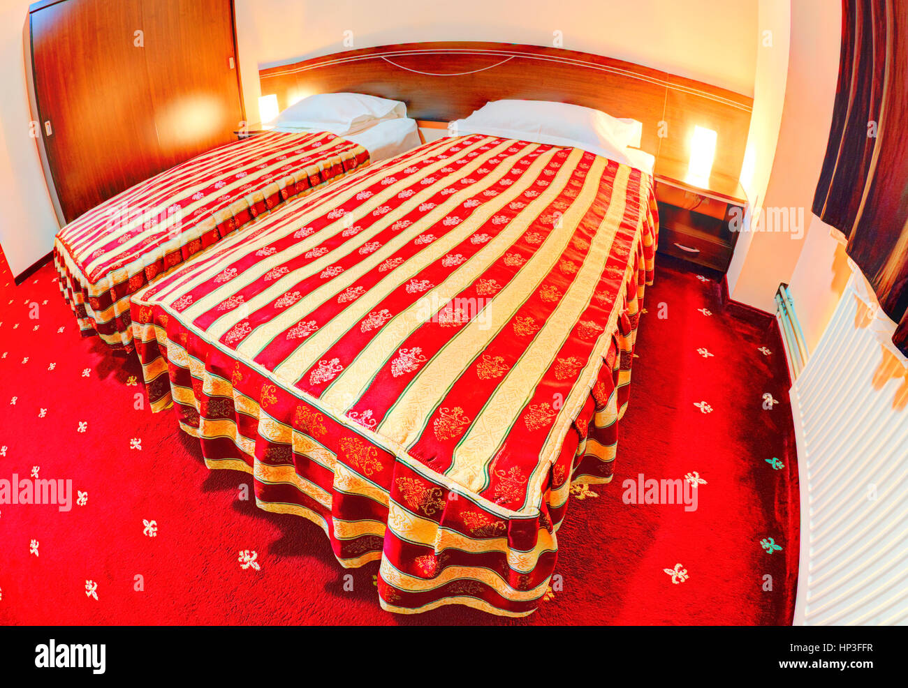 Modern bedroom interior in fish-eye perspective Stock Photo - Alamy