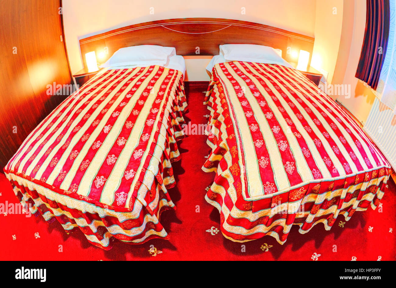 Modern bedroom interior in fish-eye perspective Stock Photo - Alamy