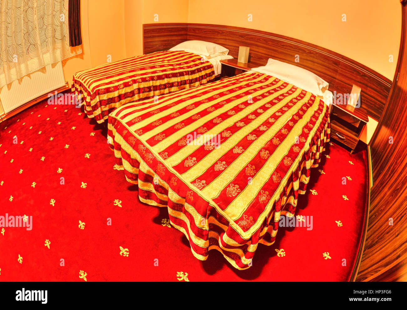 Modern bedroom interior in fish-eye perspective Stock Photo - Alamy