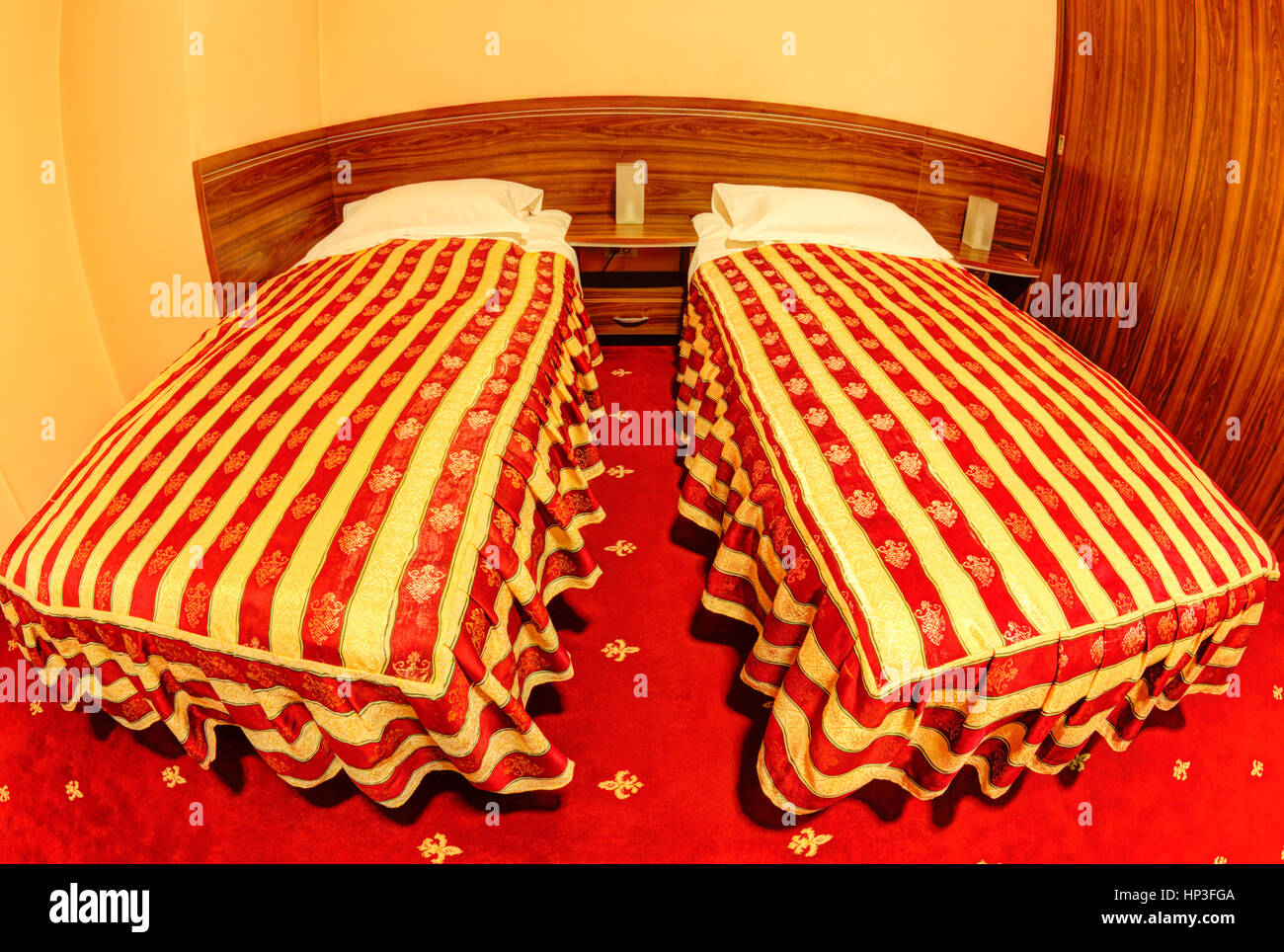 Modern bedroom interior in fish-eye perspective Stock Photo - Alamy