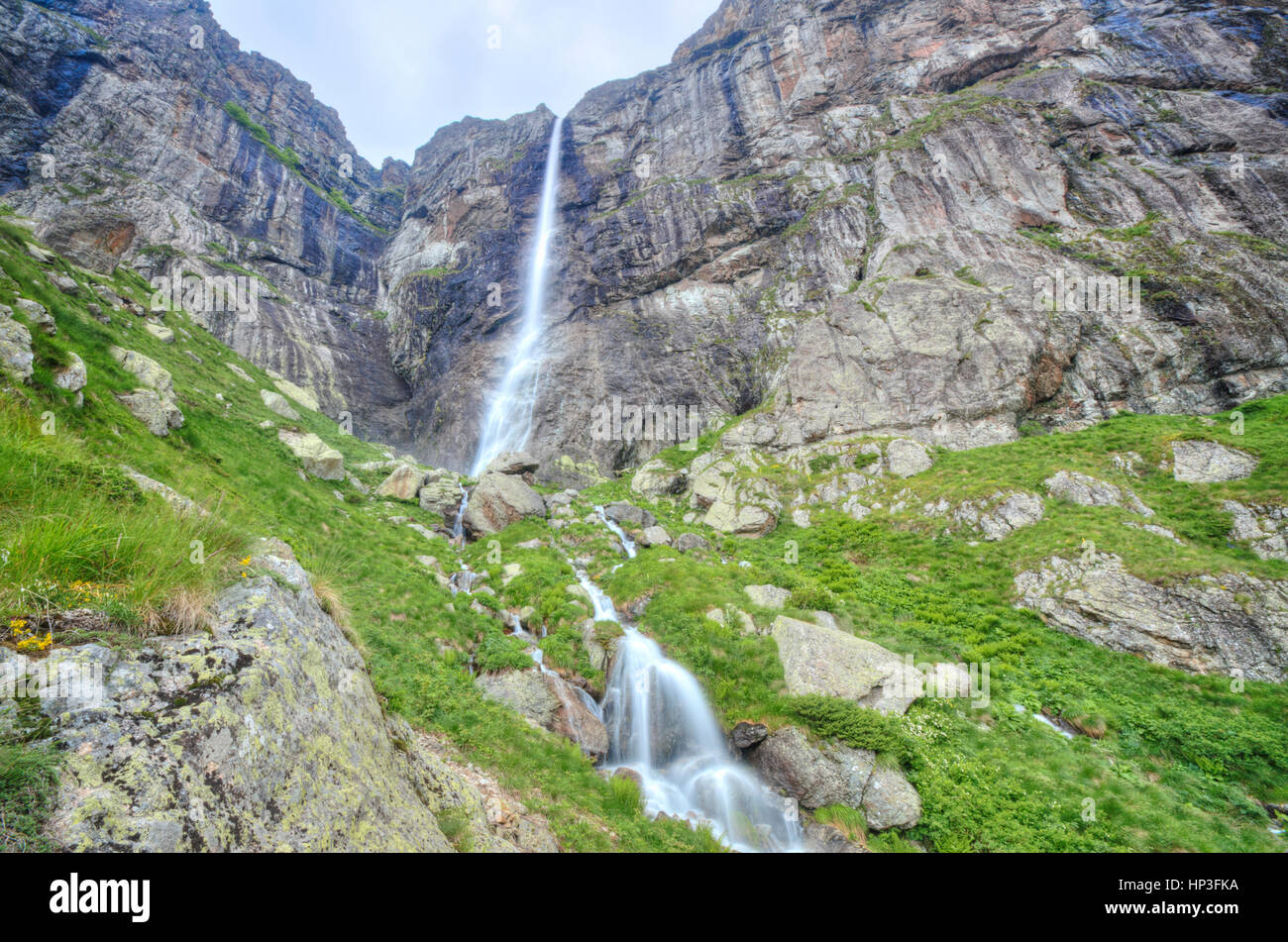 Beautiful mountain landscape with waterfall Stock Photo - Alamy