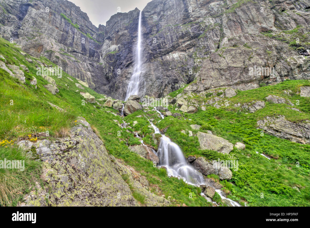 Beautiful mountain landscape with waterfall Stock Photo - Alamy