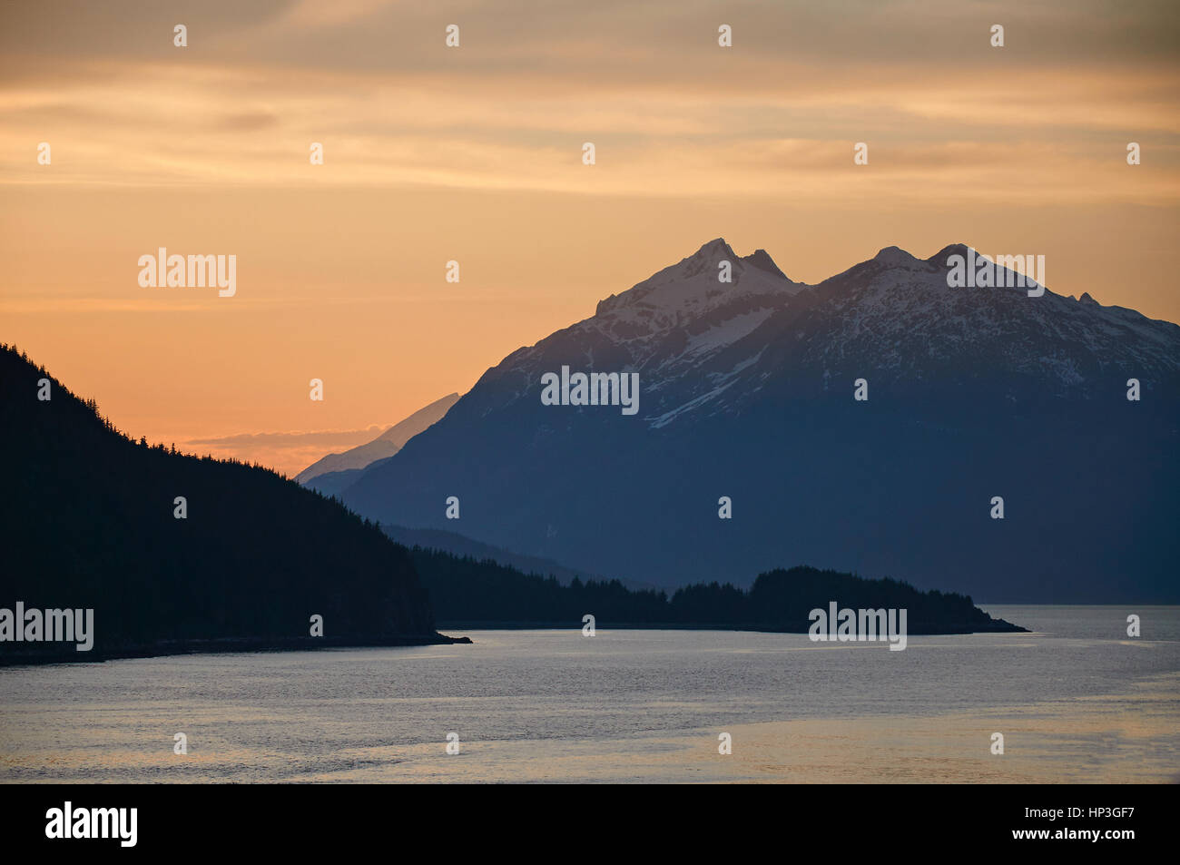 Sunset in mountain background. Landscape in Alaska sea shore with ...
