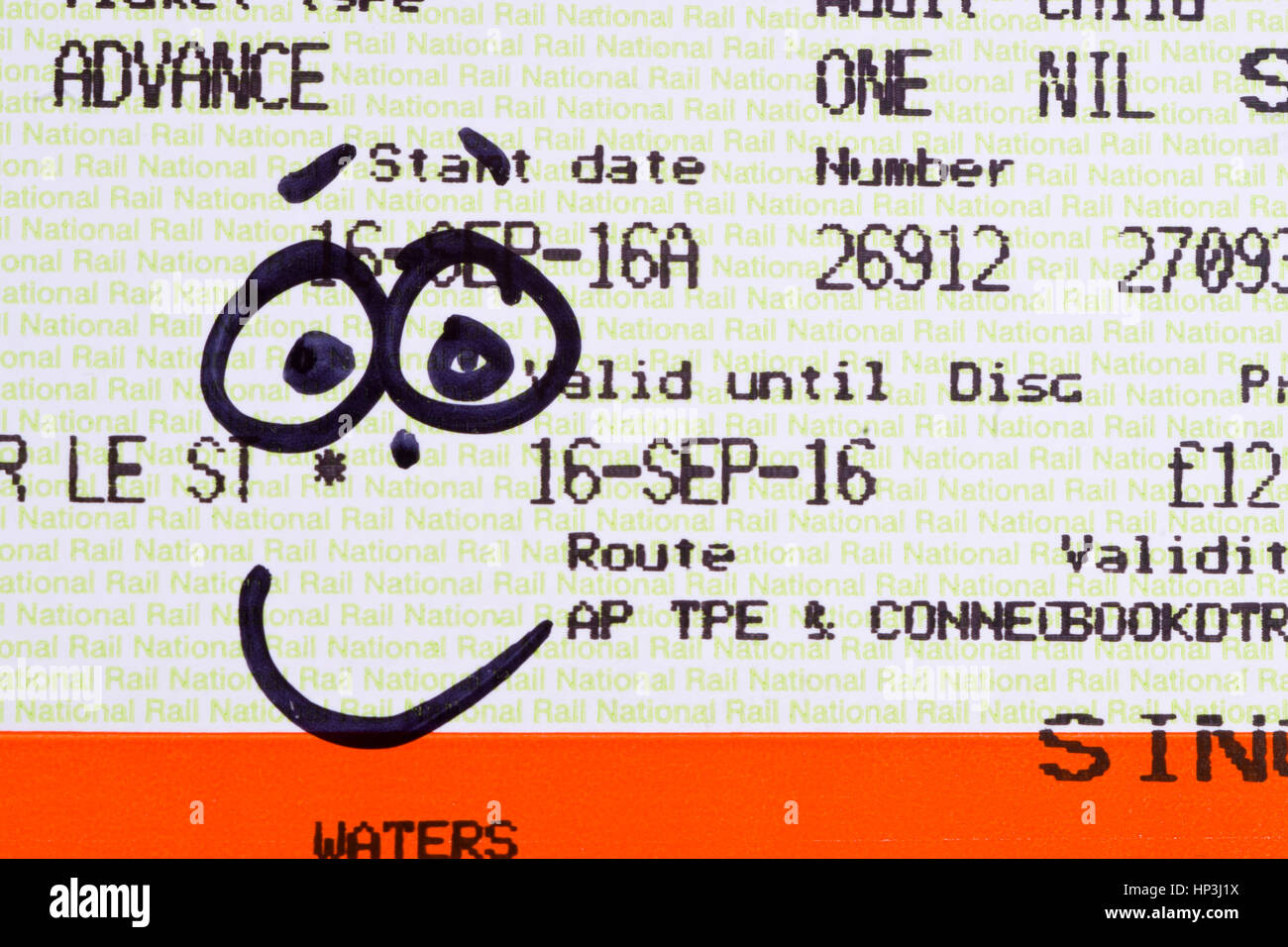 Smile smiley face train ticket Stock Photo - Alamy