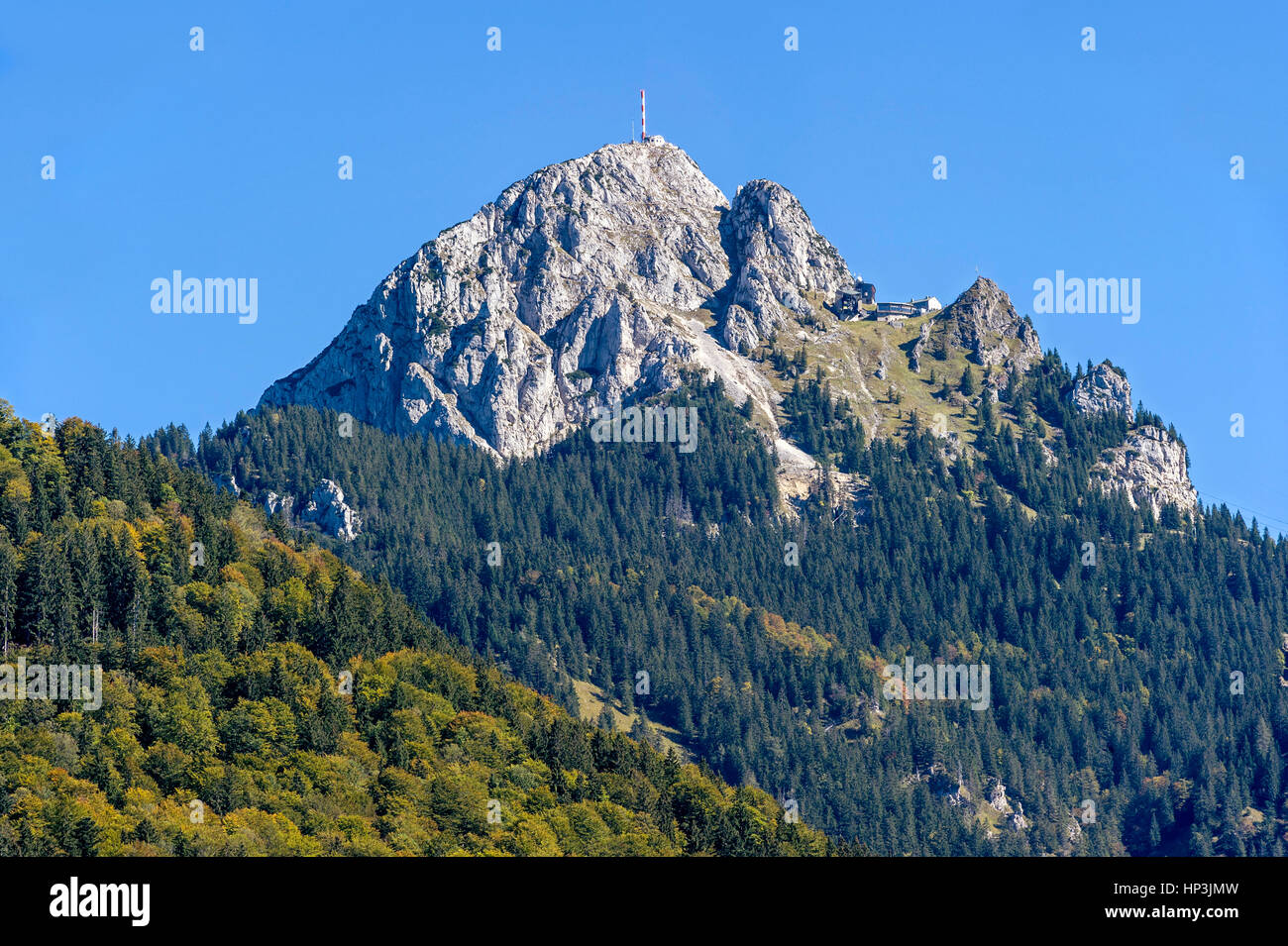 Wendelstein with transmitter at the top and mountain station of ...