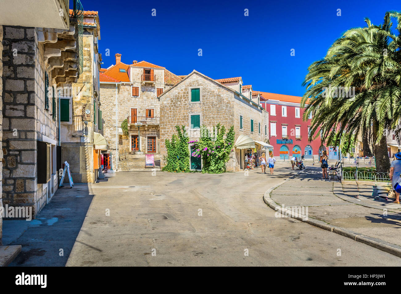 City center of town Supetar, Island Brac, summertime, Croatia Stock ...