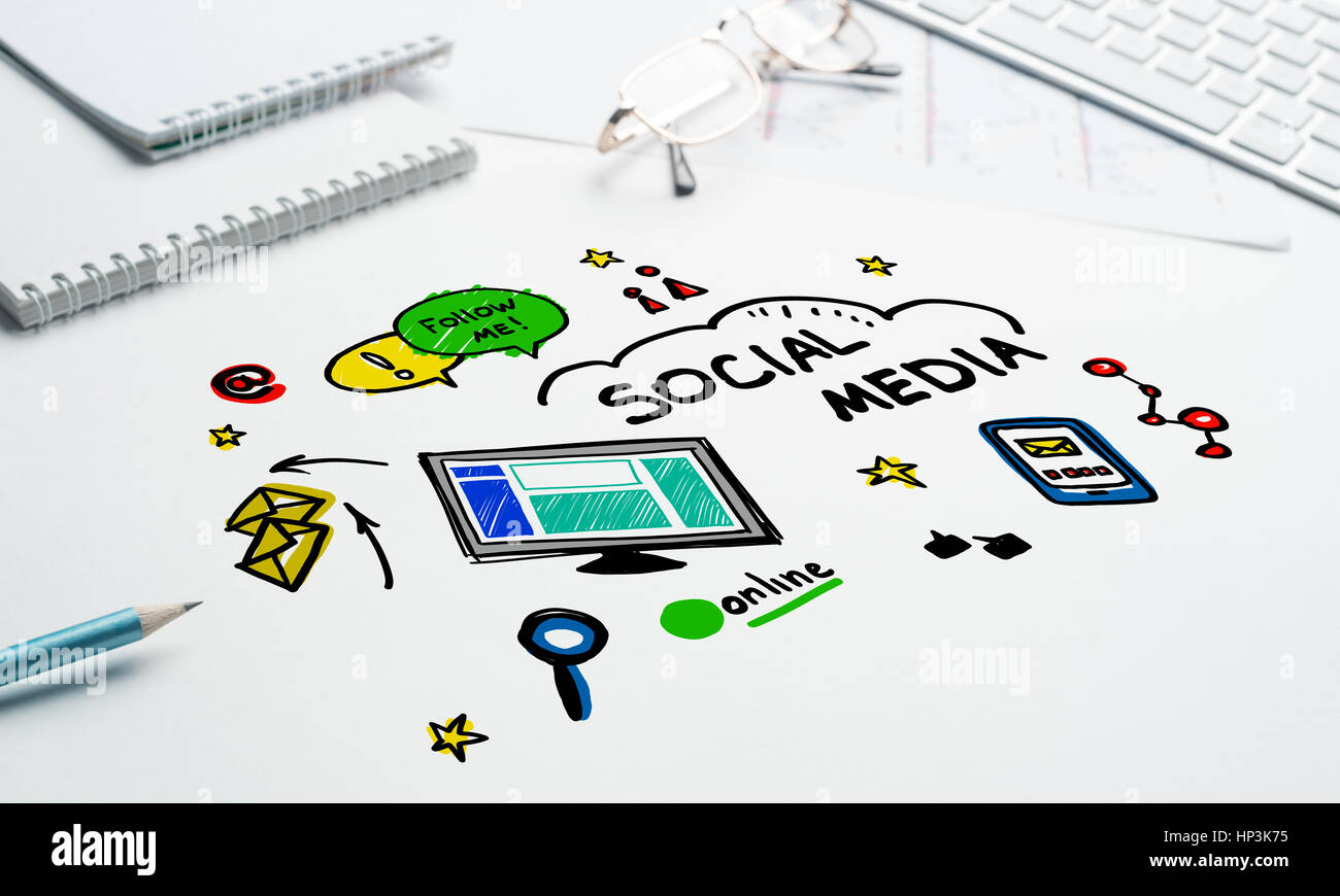 Social media and network concept over white background Stock Photo - Alamy