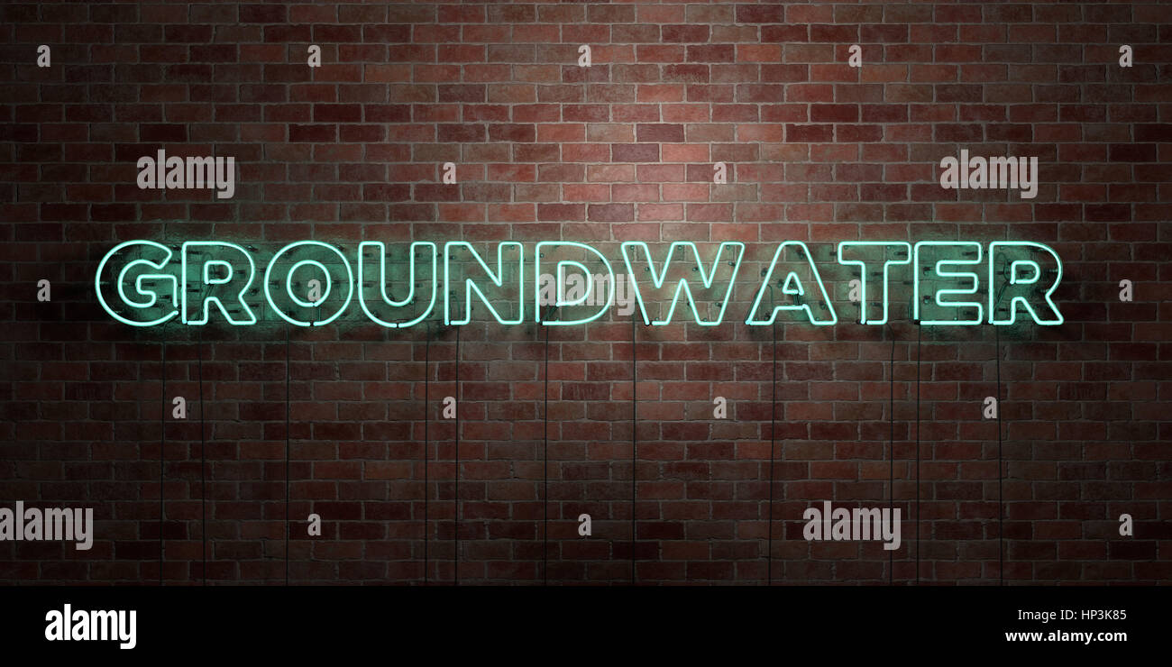 GROUNDWATER - fluorescent Neon tube Sign on brickwork - Front view - 3D ...
