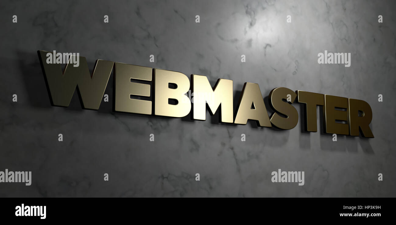 Webmaster - Gold sign mounted on glossy marble wall - 3D rendered ...