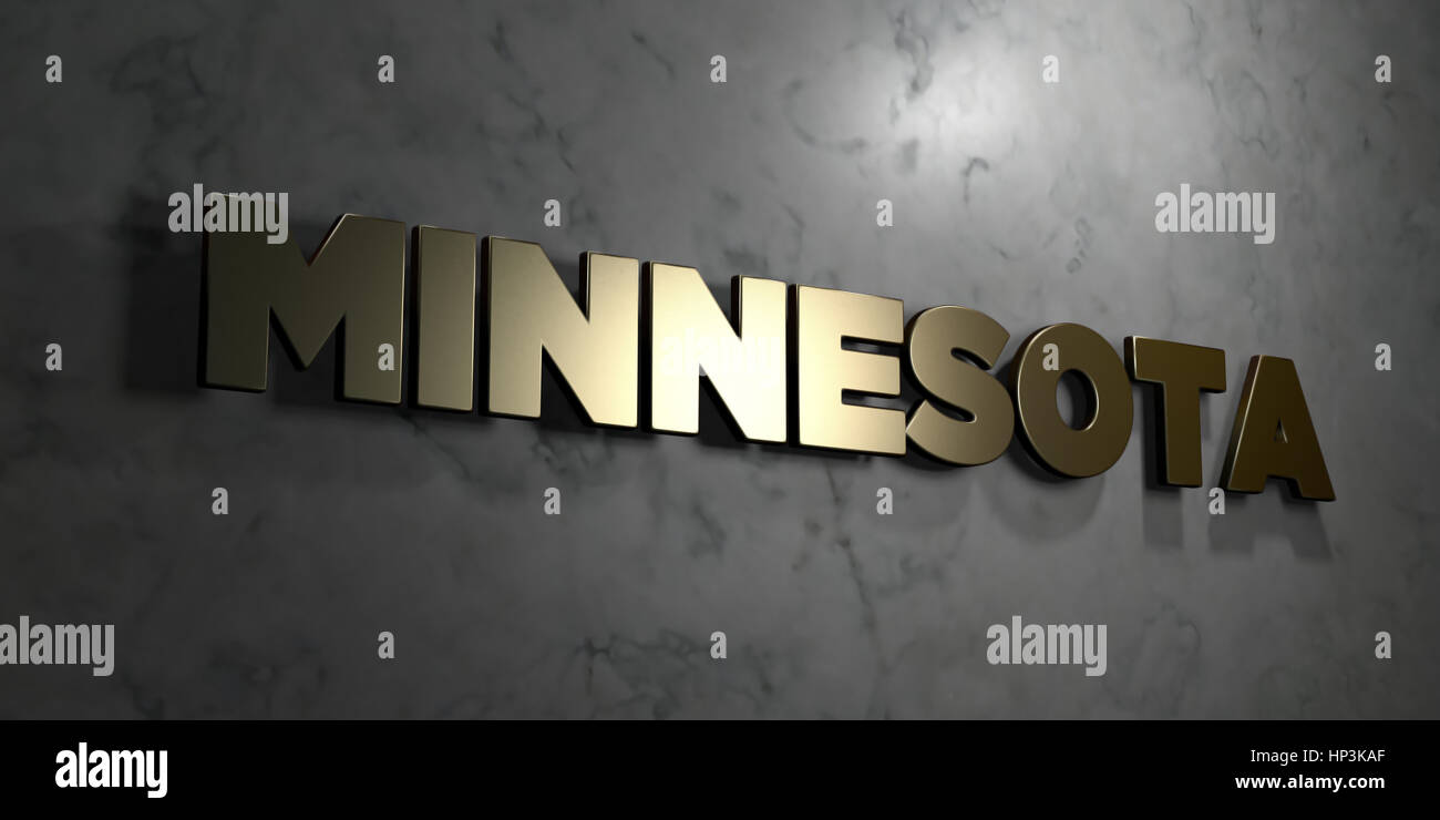 Minnesota - Gold sign mounted on glossy marble wall - 3D rendered ...