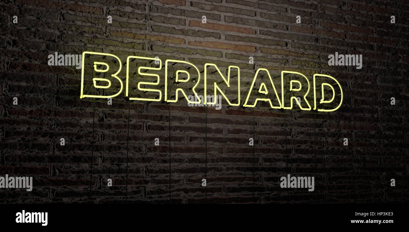 BERNARD -Realistic Neon Sign on Brick Wall background - 3D rendered ...