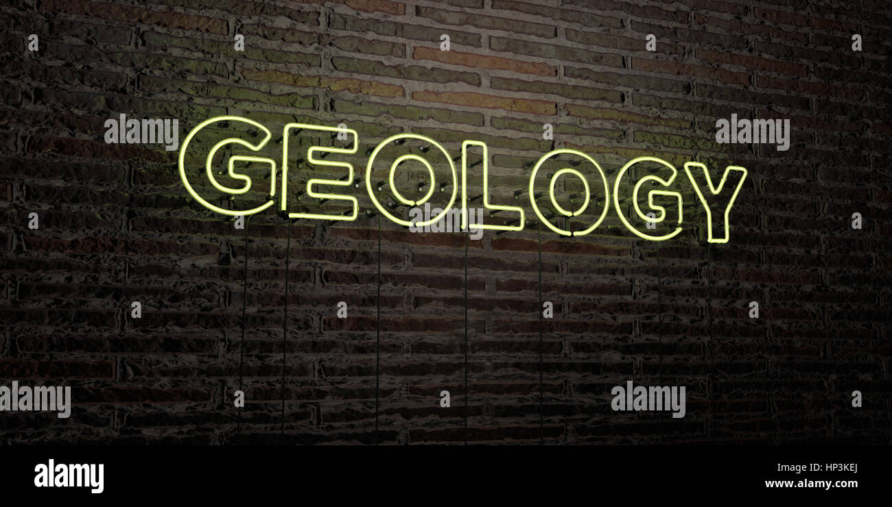 GEOLOGY -Realistic Neon Sign on Brick Wall background - 3D rendered ...