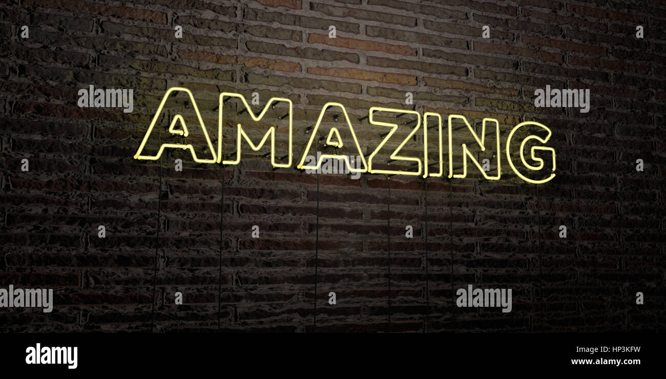AMAZING -Realistic Neon Sign on Brick Wall background - 3D rendered ...