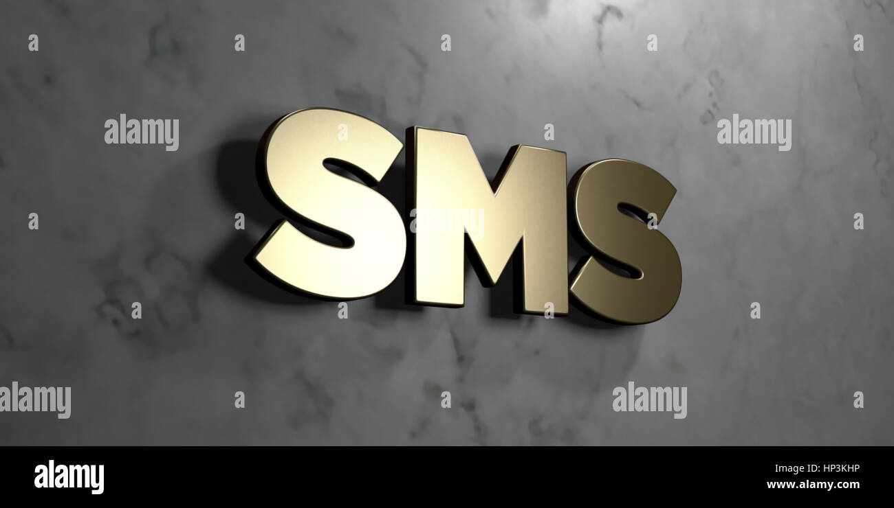 Sms - Gold sign mounted on glossy marble wall - 3D rendered royalty ...