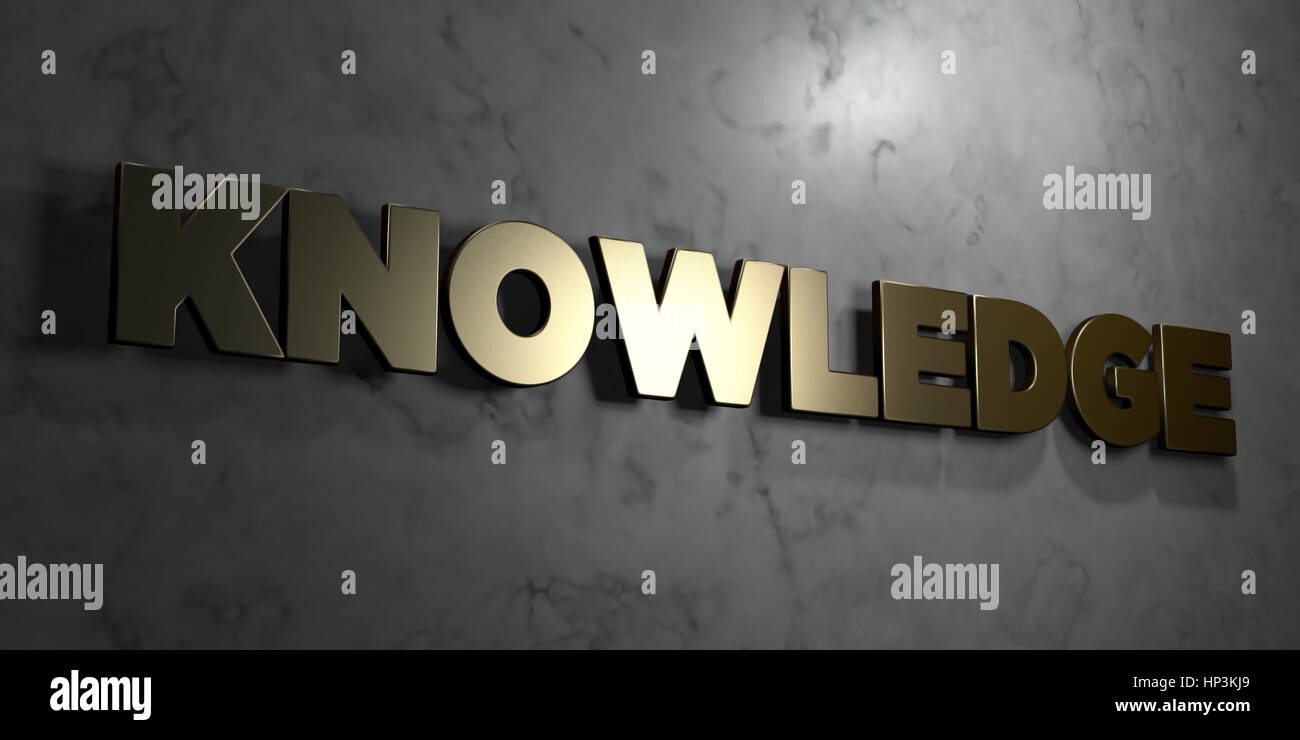Knowledge - Gold sign mounted on glossy marble wall - 3D rendered ...