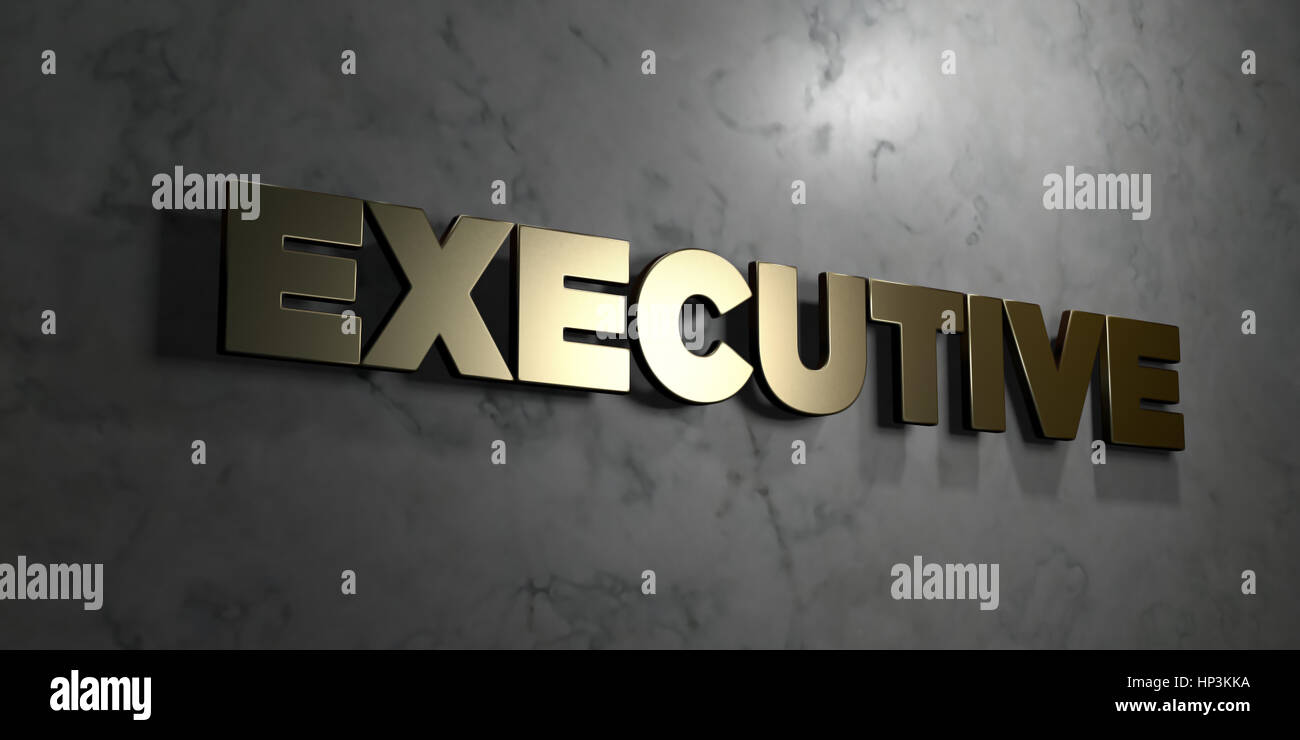 Executive - Gold sign mounted on glossy marble wall - 3D rendered ...