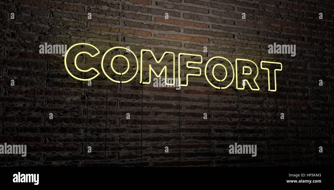 COMFORT -Realistic Neon Sign on Brick Wall background - 3D rendered ...