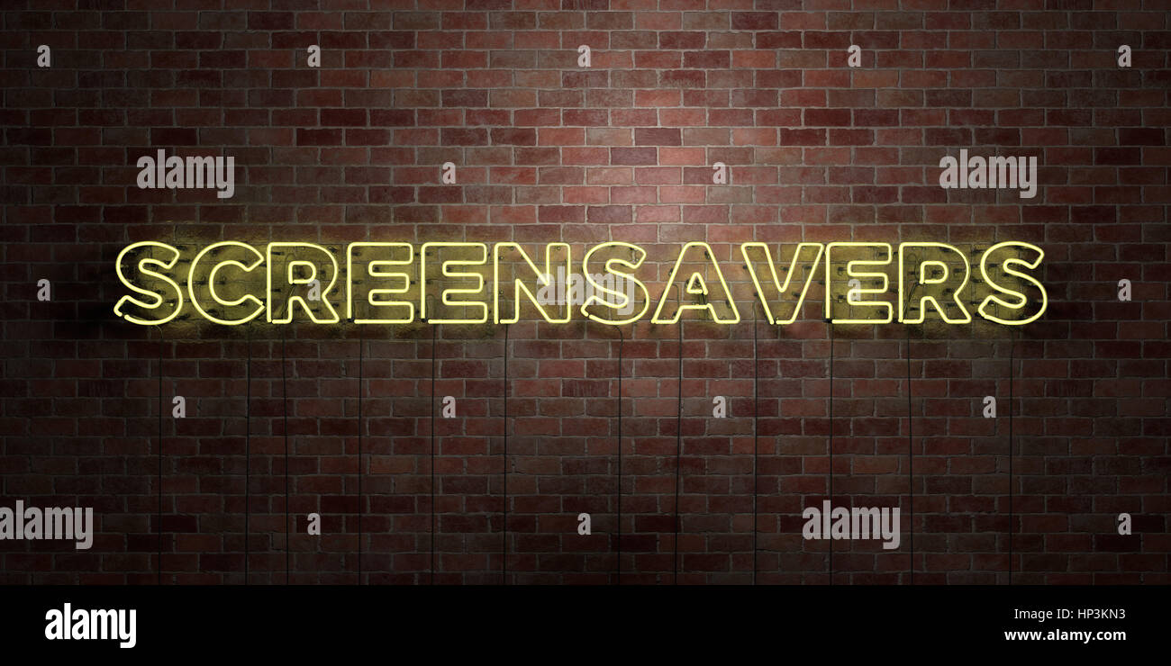 SCREENSAVERS - fluorescent Neon tube Sign on brickwork - Front view ...
